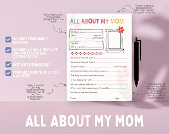 All About My Mom Preschool, All About Mom Printable, Mom Questionnaire ...