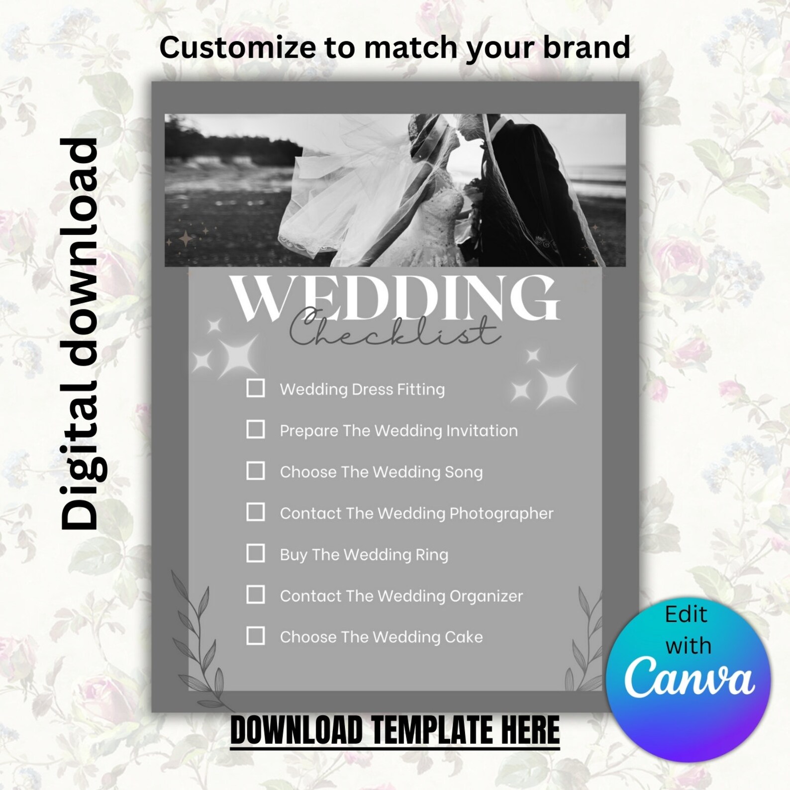 Simple Wedding Checklist Printable Canva Template, Canva Editable ...