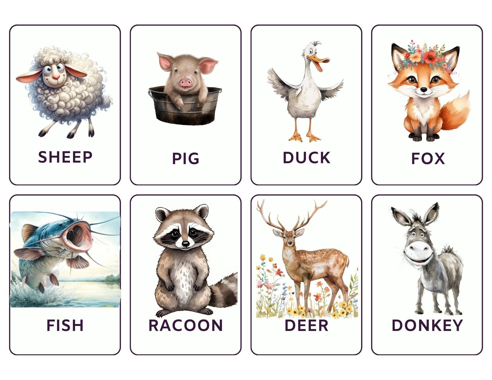 16 Farm Animals Flash Cards, Montessori Flashcards, Educational Cards ...