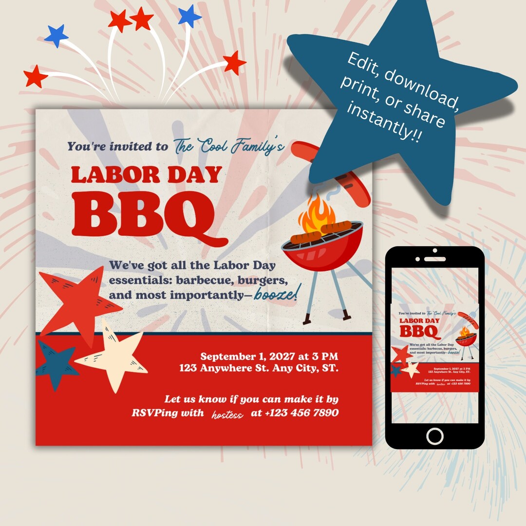 EDITABLE Template Labor Day Invitation, Labor Day Invite, Summer Party ...