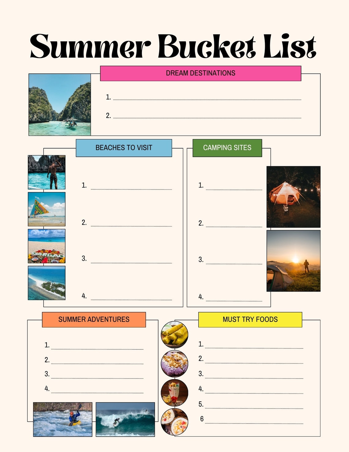 Summer Bucket List Printable, Summer Break Bucket List Template, Summer ...