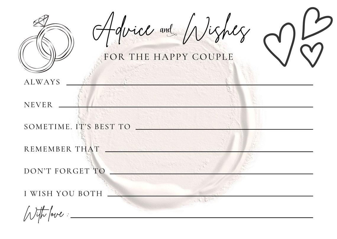 EDITABLE Wedding Advice and Wishes Cards, Advice and Wishes for Bride ...