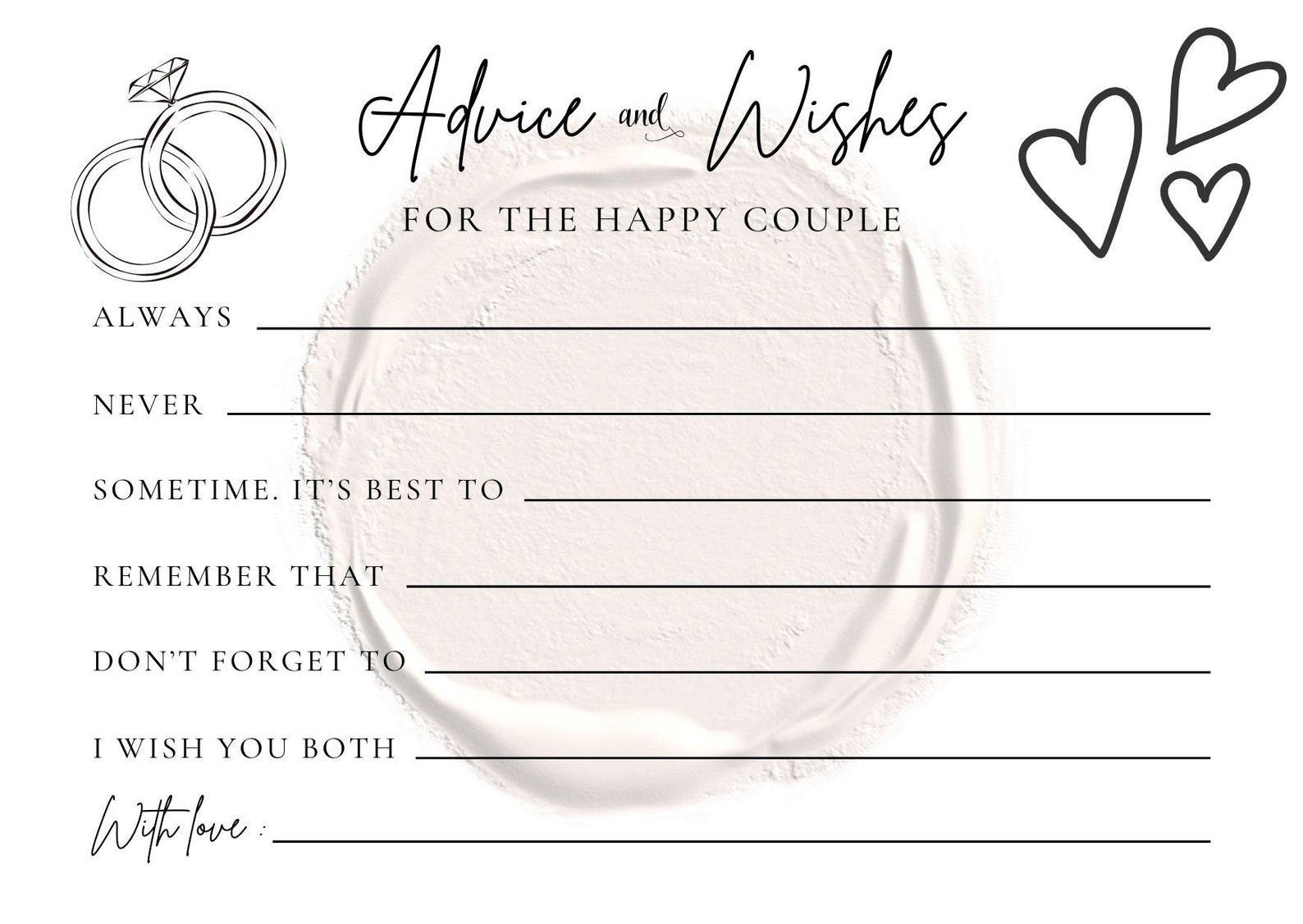 EDITABLE Wedding Advice and Wishes Cards, Advice and Wishes for Bride ...