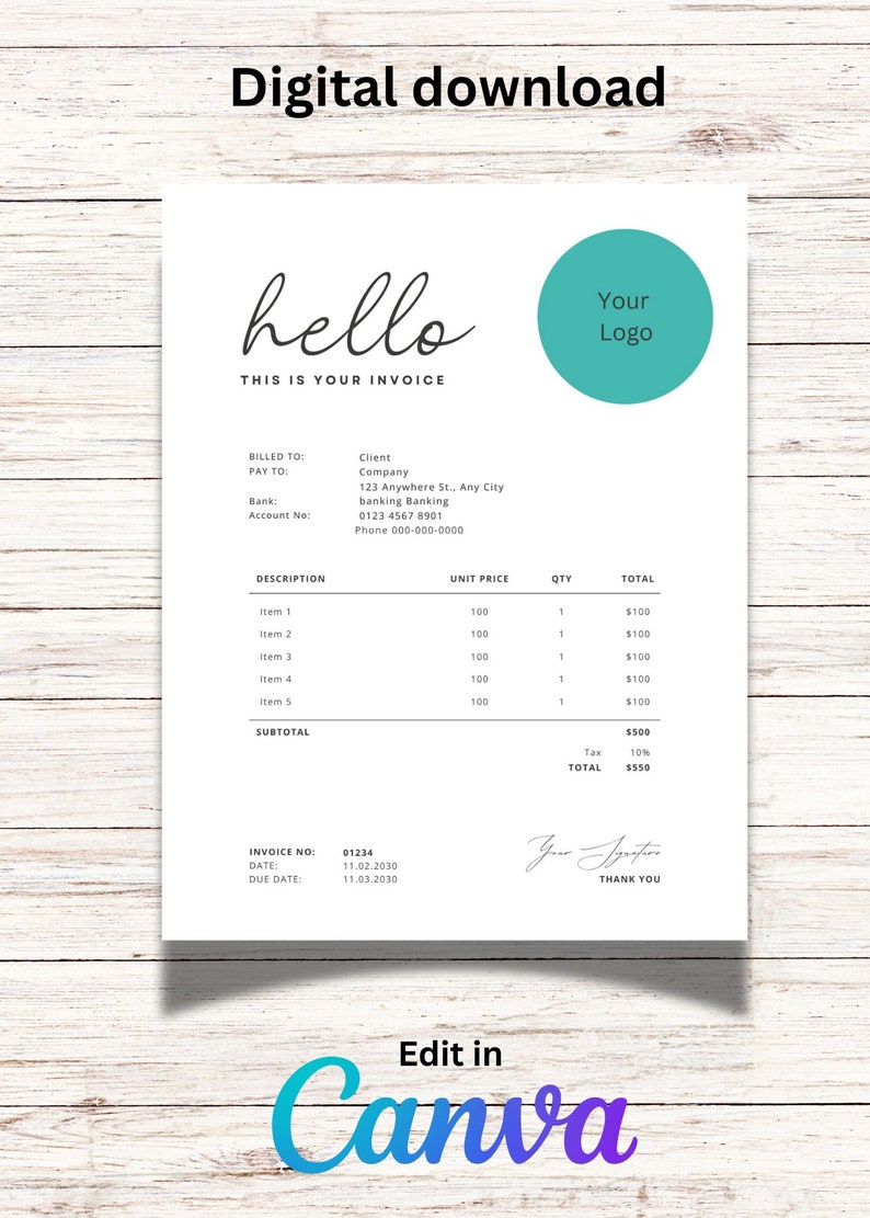 Modern Client Invoice, Minimalist Invoice Template Download, Small ...