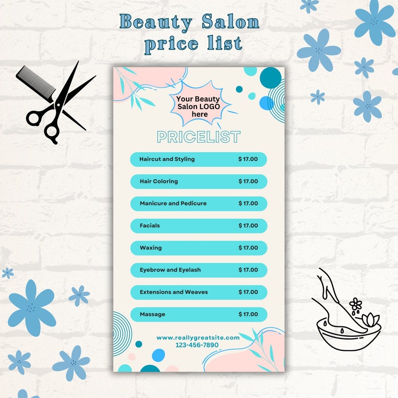 Editable Beauty Salon Price List Template, Canva Design (digital ...