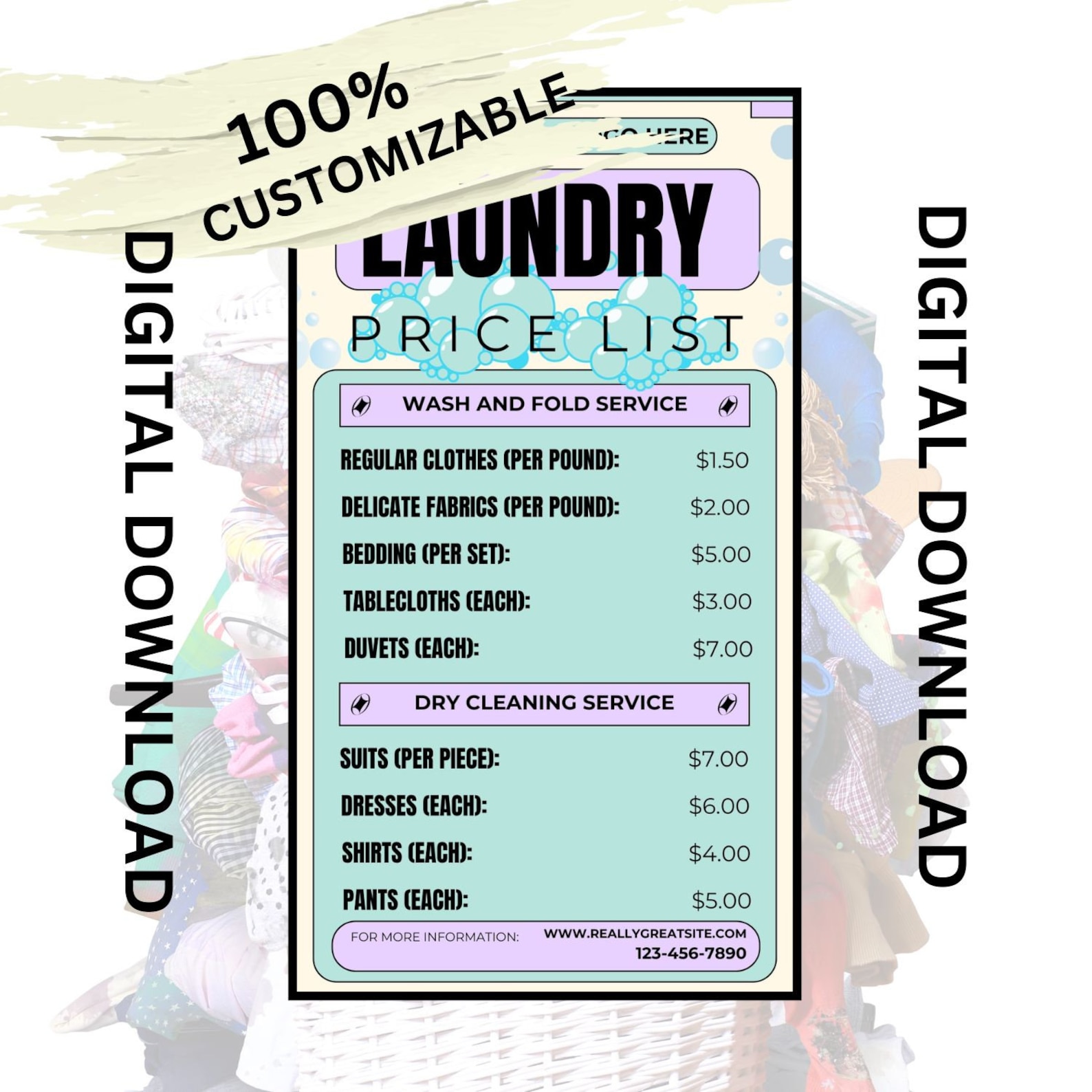 Editable Laundry Service Price List, Canva Laundry Shop Advertising ...