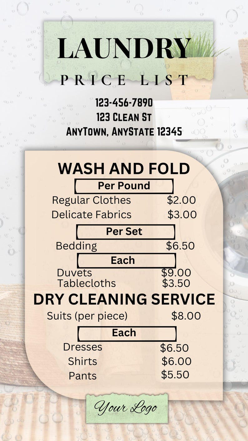 Editable Laundry Service Price List, Canva Laundry Shop Advertising Template, Customizable ...