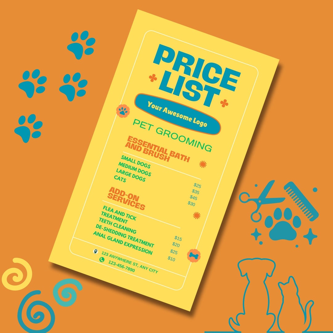 Pet Grooming Price List Template, Salon Pricing (digital Download) - Etsy