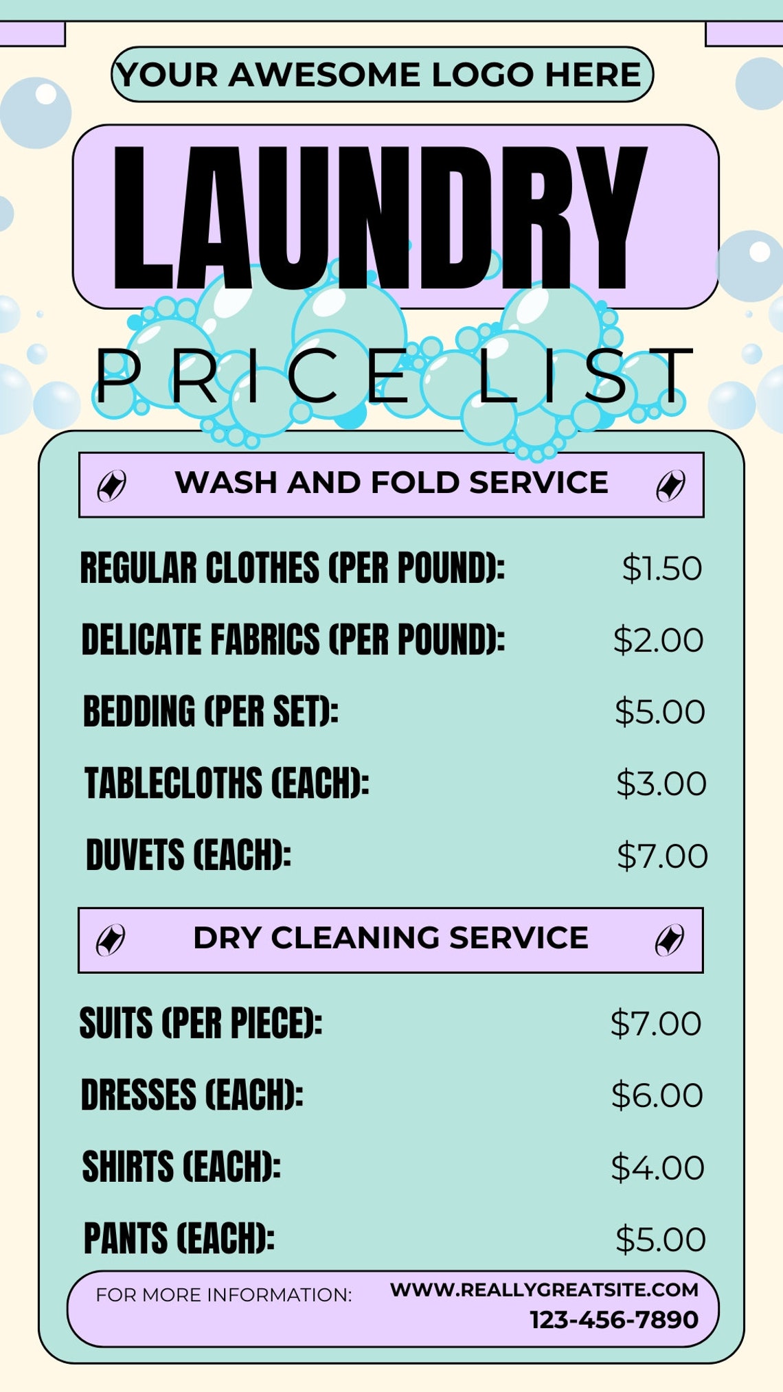 Editable Laundry Service Price List, Canva Laundry Shop Advertising ...