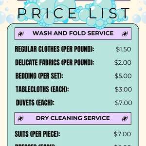 Editable Laundry Service Price List, Canva Laundry Shop Advertising ...