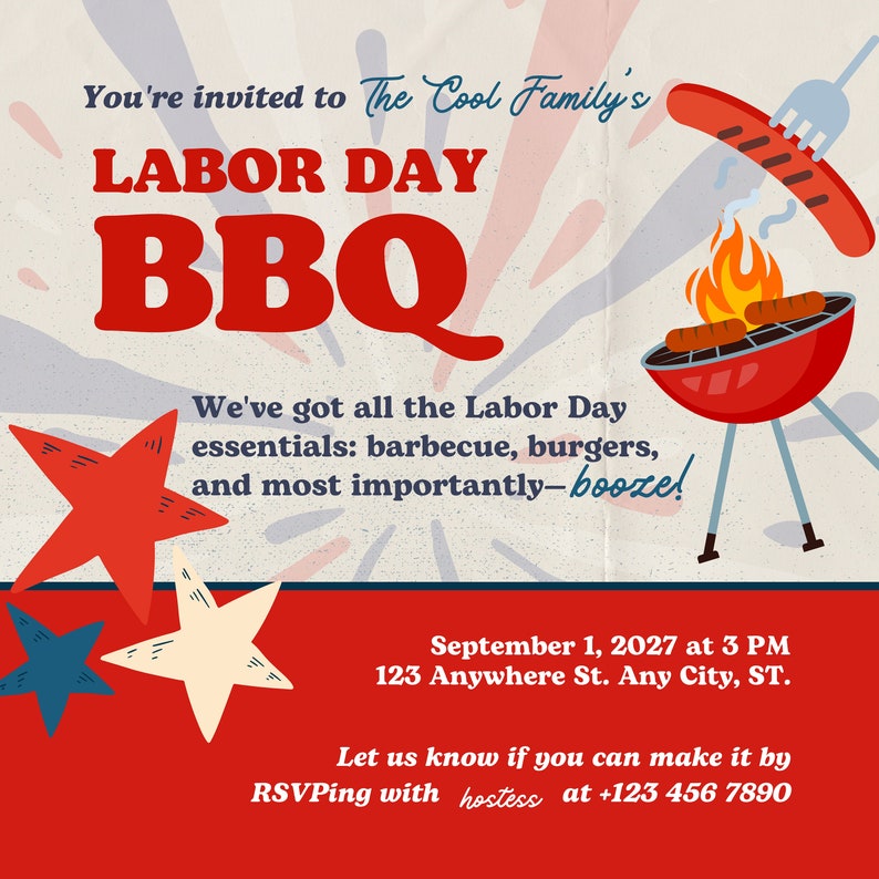 EDITABLE Template Labor Day Invitation, Labor Day Invite, Summer Party ...