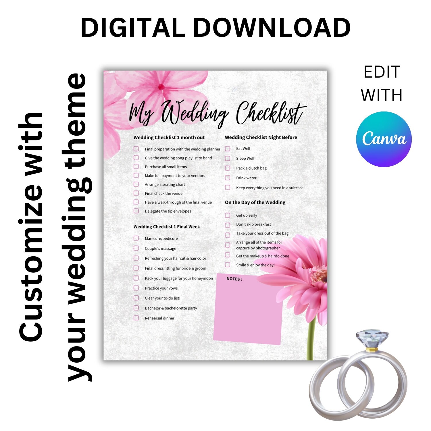 Editable Wedding Day Checklist, Bride Checklist Template Wedding ...