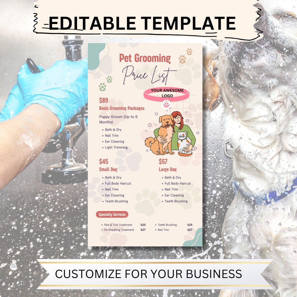 Dog Grooming Price List Template, Editable Canva Design (digital ...