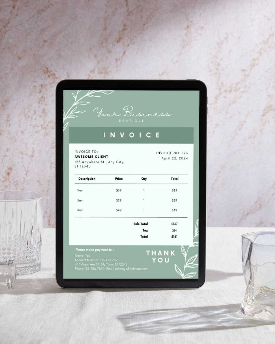 EDITABLE INVOICE TEMPLATE, Green Beauty Template for Small Business ...