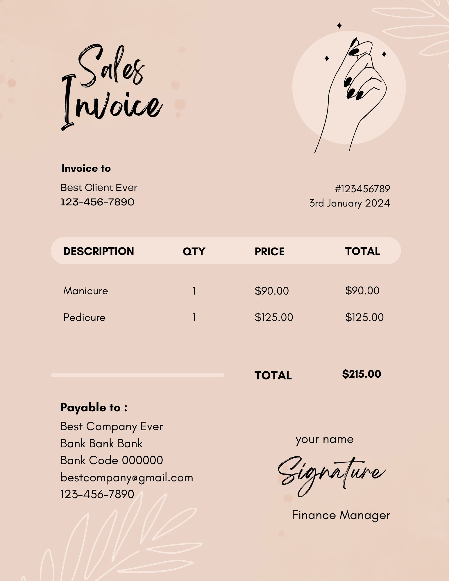 EDITABLE INVOICE TEMPLATE, Nail Salon Template for Small Business ...