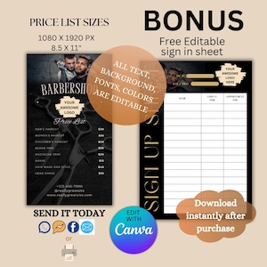 Barber Shop Price List Template, Editable Printable (instant Download ...