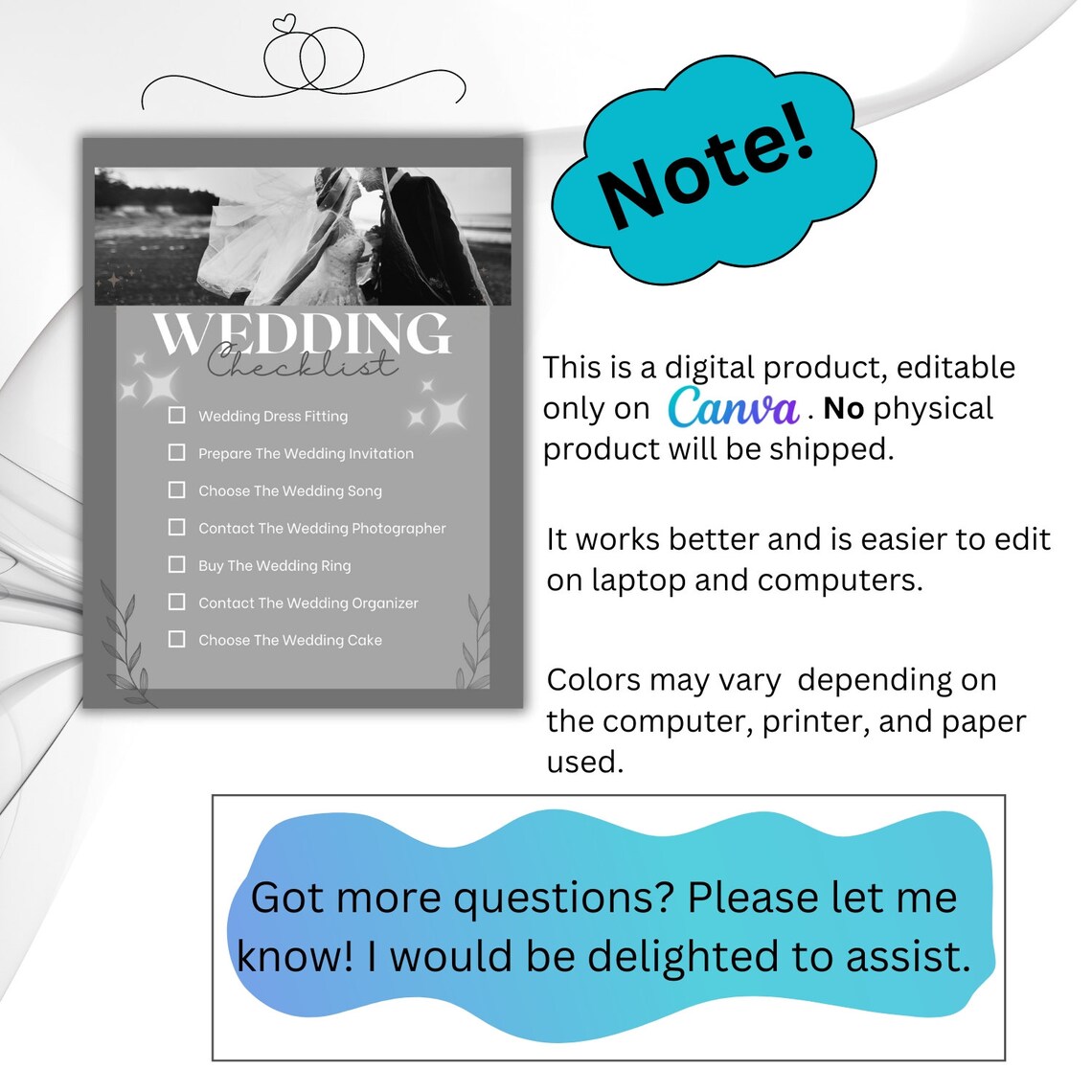 Simple Wedding Checklist Printable Canva Template, Canva Editable ...