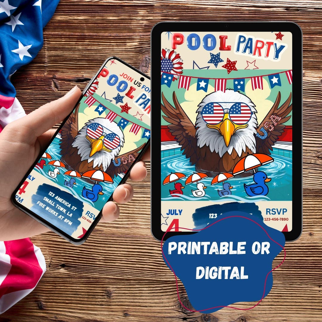 4th of July Pool Party Invitation, Independence Day Pool Party ...