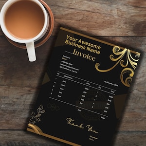 EDITABLE INVOICE TEMPLATE, Black and Gold Template for Small Business ...