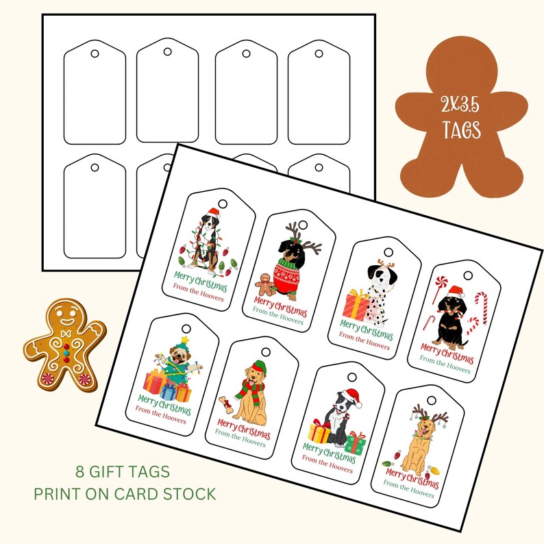 PERSONALIZE Christmas Gift Tag, Cute Cartoon Holiday Dog Gift Tag ...