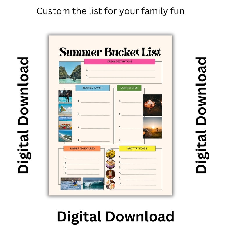 Summer Bucket List Printable, Summer Break Bucket List Template, Summer ...