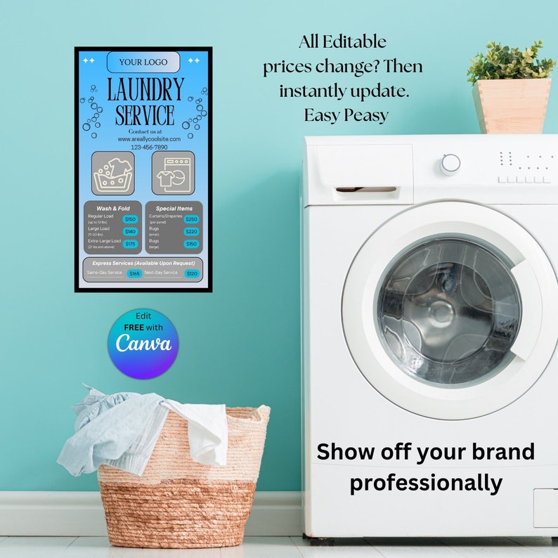 Laundry Price List Canva Template, Printable Payment Sign, Editable ...