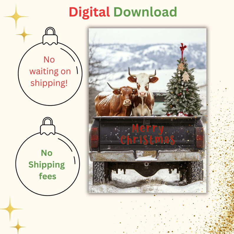 CUTEST Printable Cow Christmas Card Ever, Instant Digital Download, OR ...