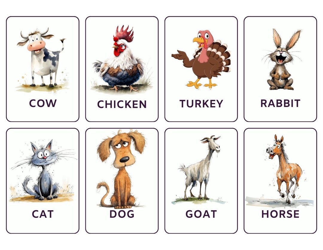16 Farm Animals Flash Cards, Montessori Flashcards, Educational Cards ...