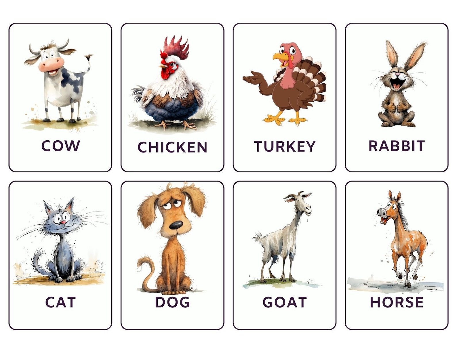 16 Farm Animals Flash Cards, Montessori Flashcards, Educational Cards ...