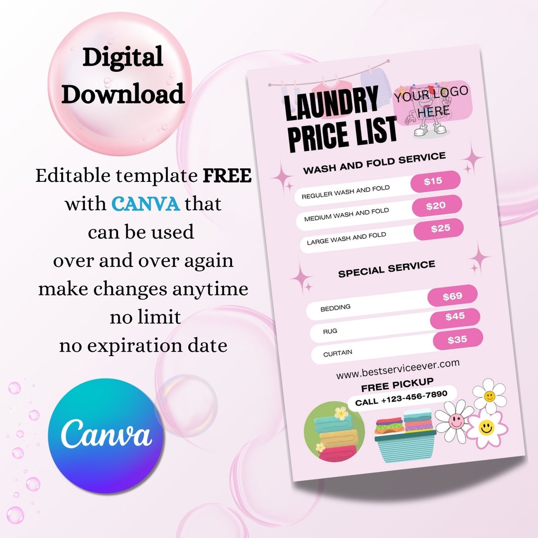 Editable Laundry Service Price List, Customizable Laundry Service ...