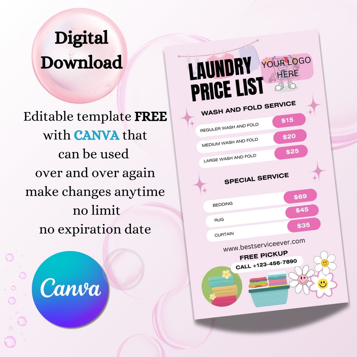 Editable Laundry Service Price List, Customizable Laundry Service ...