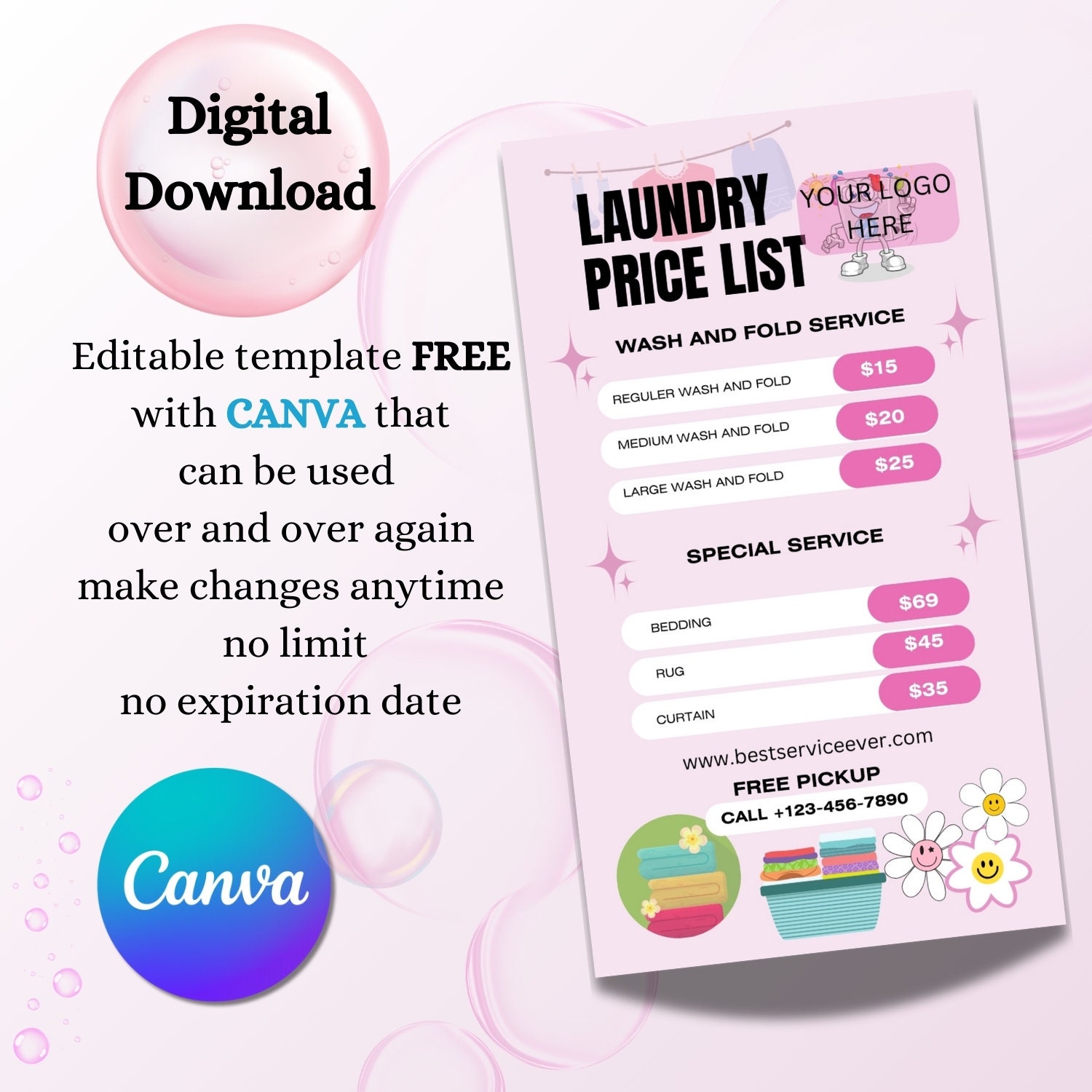Editable Laundry Service Price List, Customizable Laundry Service ...