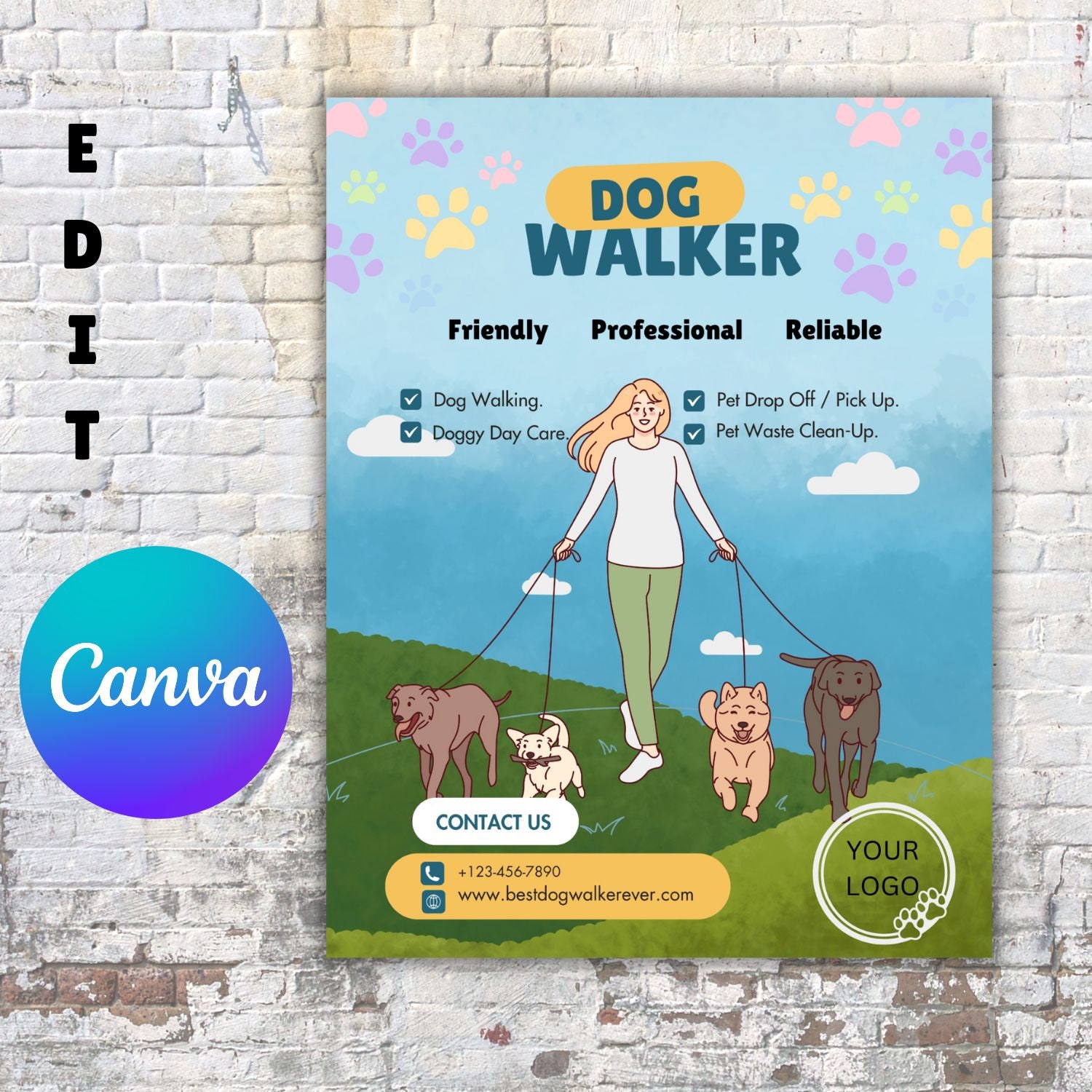 Printable Dog Walking Business, Dog Sitting Flyer, Dog Walker, Editable ...