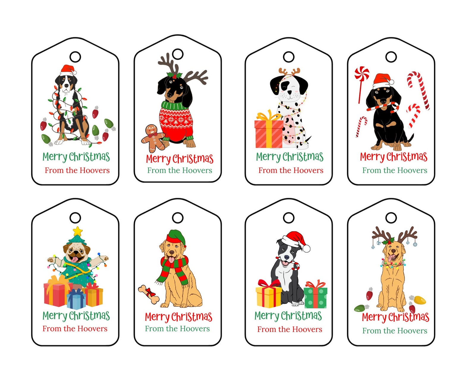 PERSONALIZE Christmas Gift Tag, Cute Cartoon Holiday Dog Gift Tag ...
