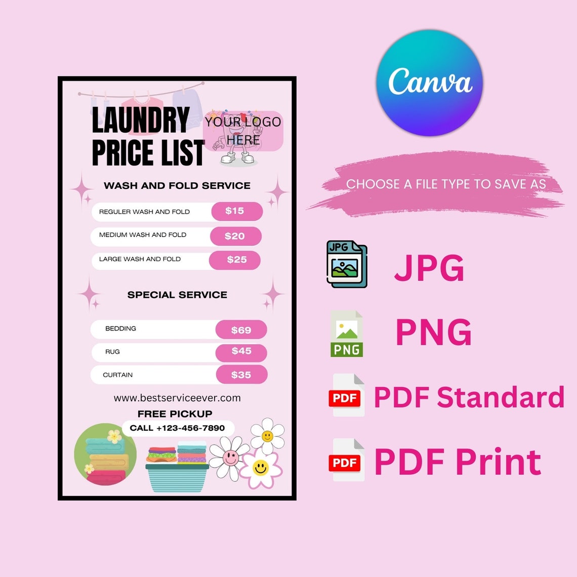 Editable Laundry Service Price List, Customizable Laundry Service ...