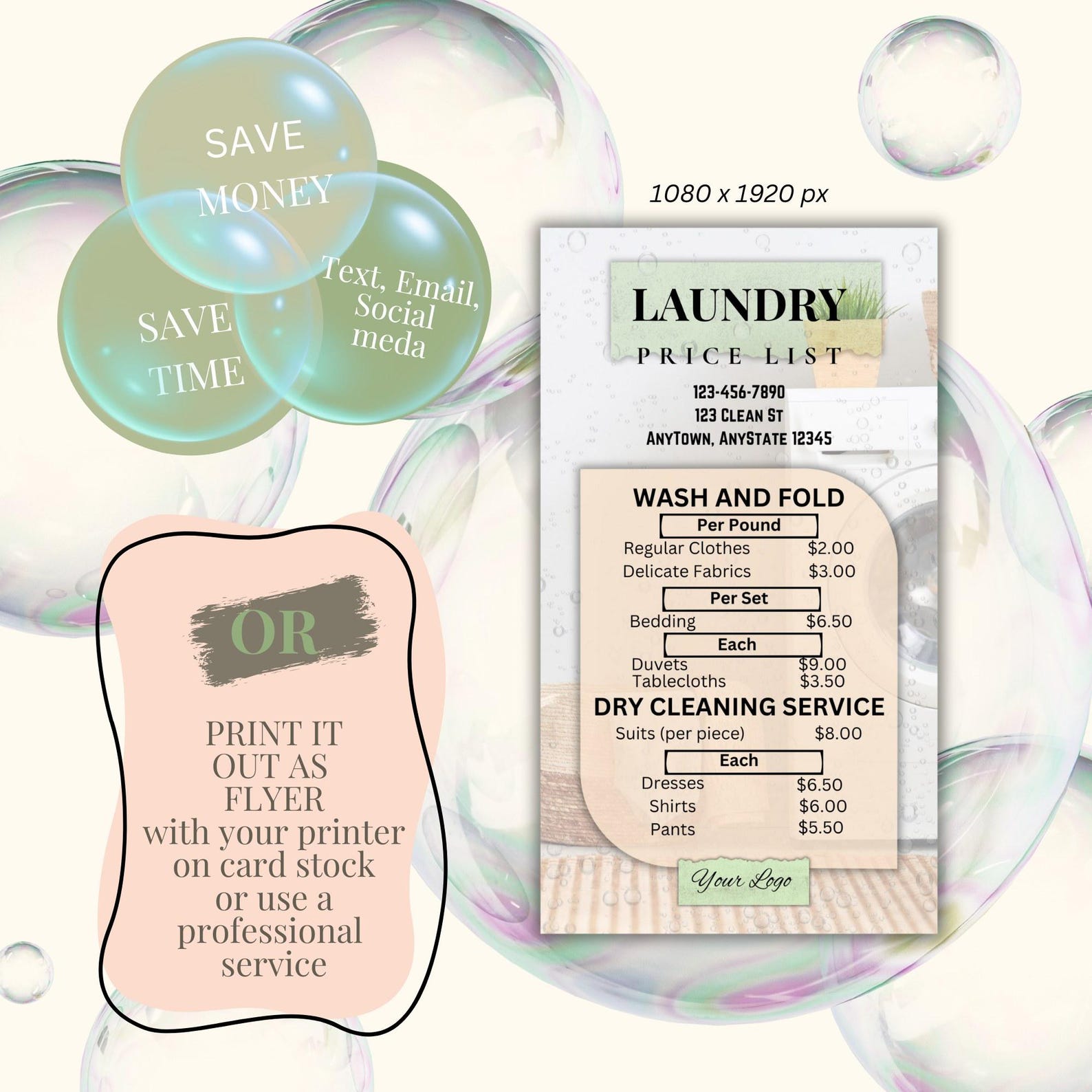 Editable Laundry Service Price List, Canva Laundry Shop Advertising ...