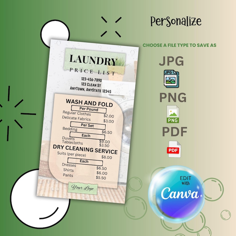 Editable Laundry Service Price List, Canva Laundry Shop Advertising ...