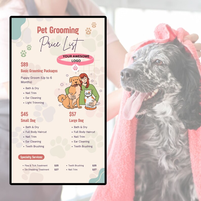 Dog Grooming Price List Template, Editable Canva Design (digital ...