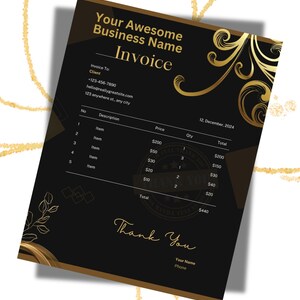 EDITABLE INVOICE TEMPLATE, Black and Gold Template for Small Business ...