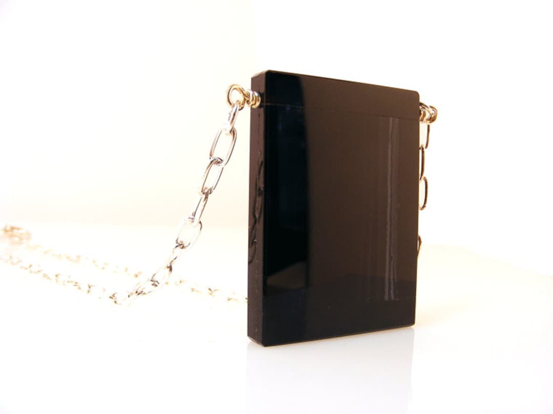 Black Gemstone Necklace Rectangle Agate Slab on a Silver Toned Chain - Etsy