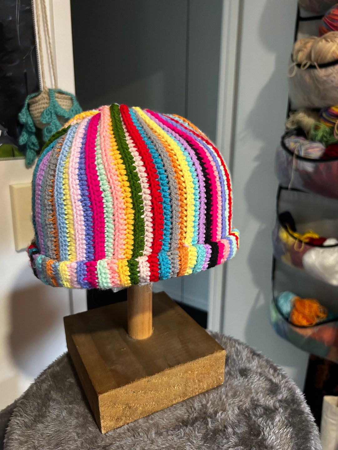 Crochet Scrap Yarn Beanie - Etsy
