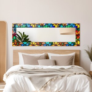 Colorful Floral Mirror Art Decor Tempered Glass Mirror Wall Decor for ...