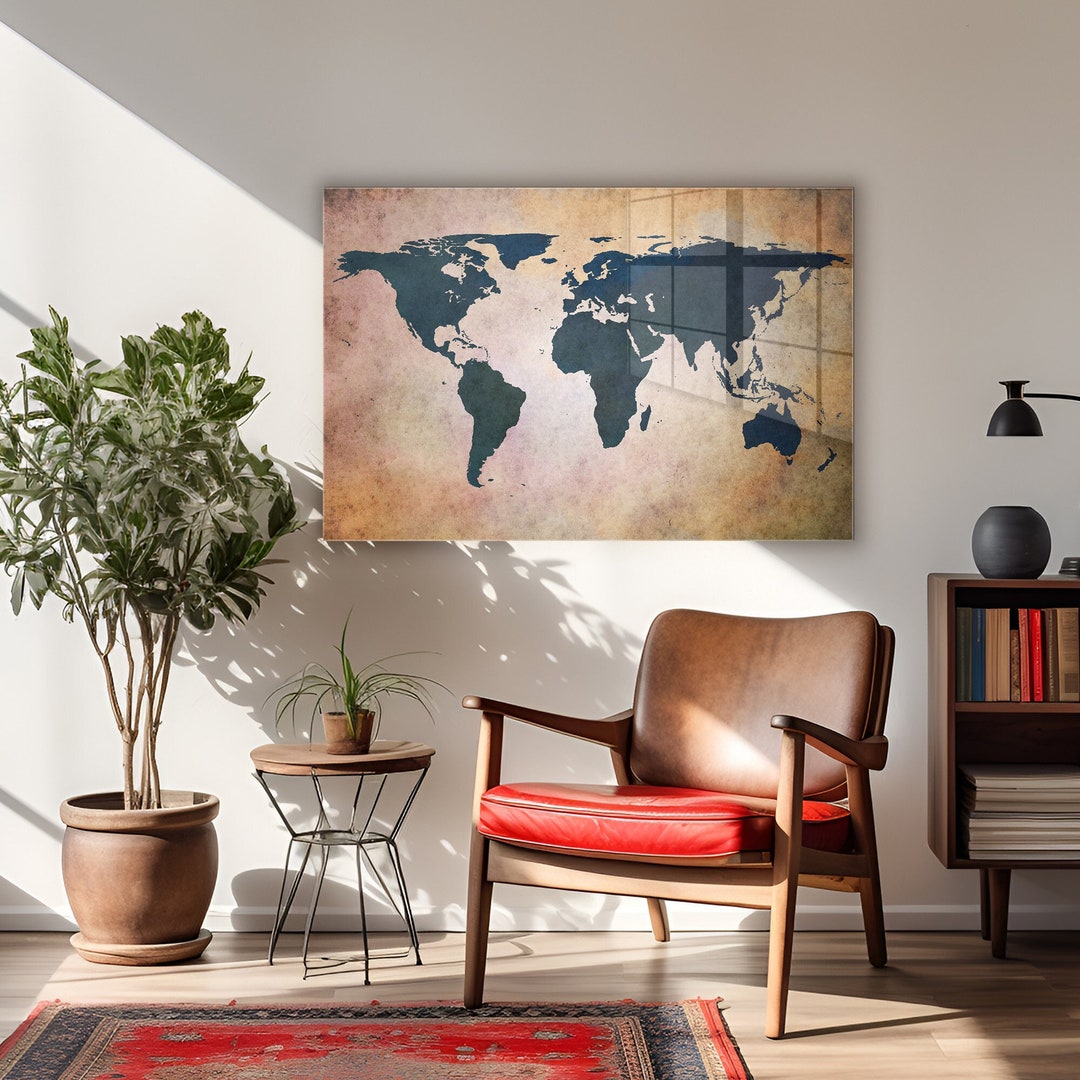 Glass Wall Decor World Map Glass Wall Hanging Tempered Glass Printed ...