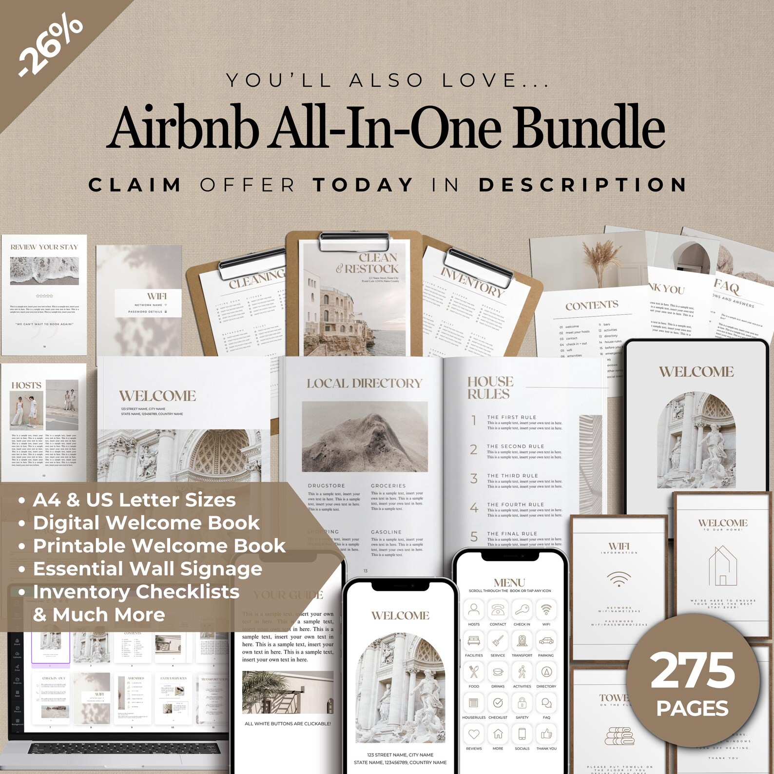 Airbnb Welcome Sign Bundle for Airbnb Host Customizable Wall Signs ...