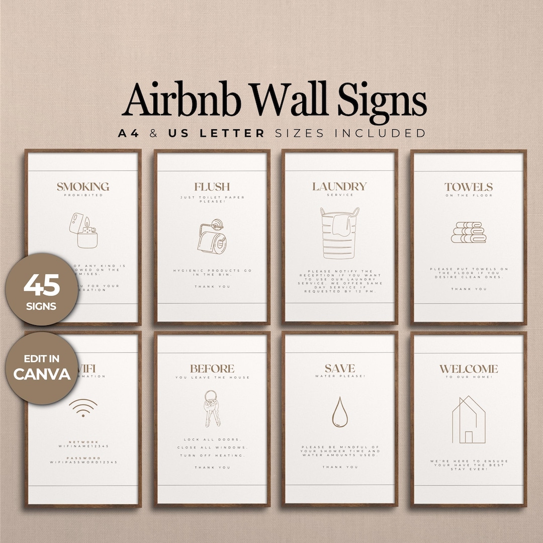 Airbnb Welcome Sign Bundle for Airbnb Host Customizable Wall Signs ...