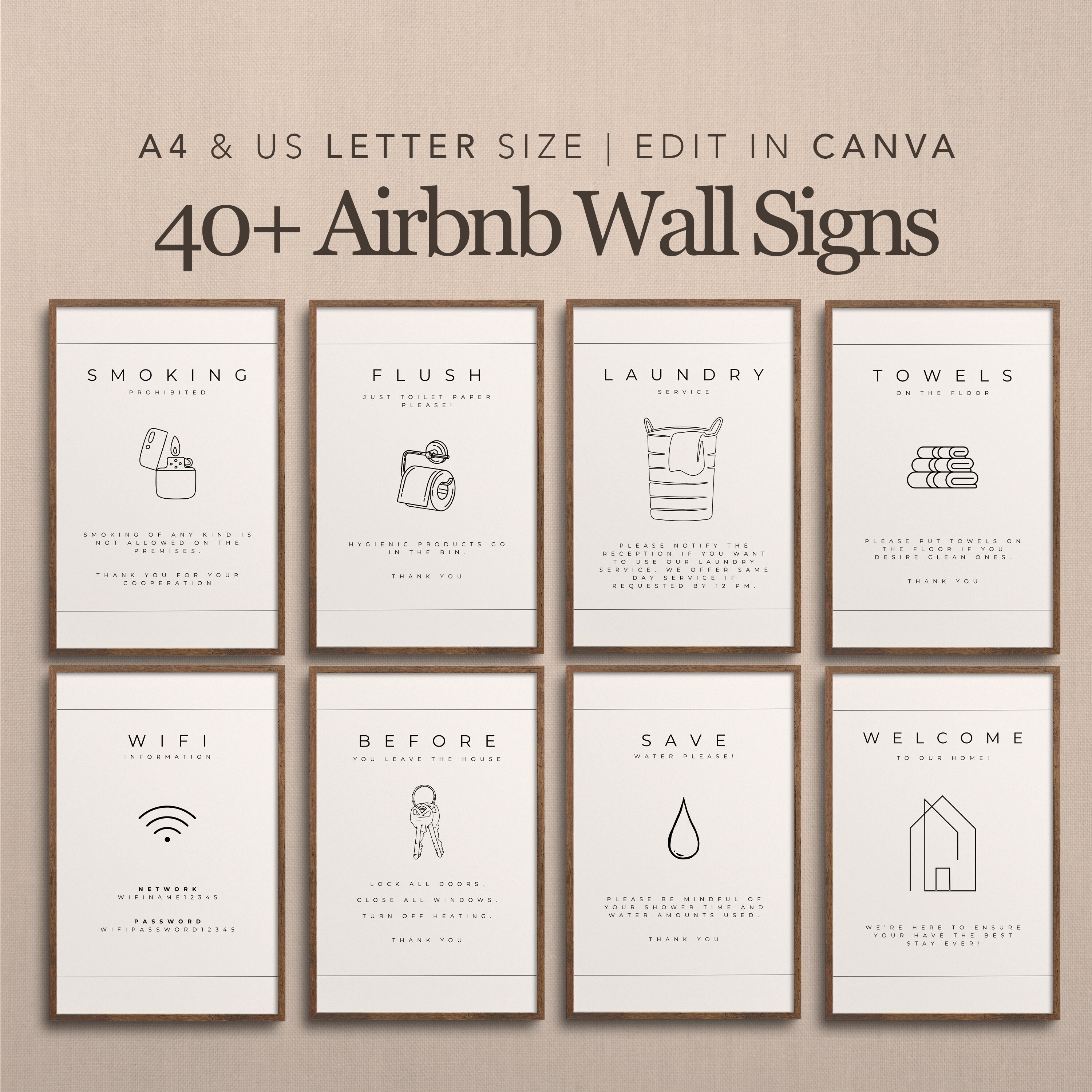 Airbnb Welcome Sign Bundle for Airbnb Host Customizable Wall Signs ...