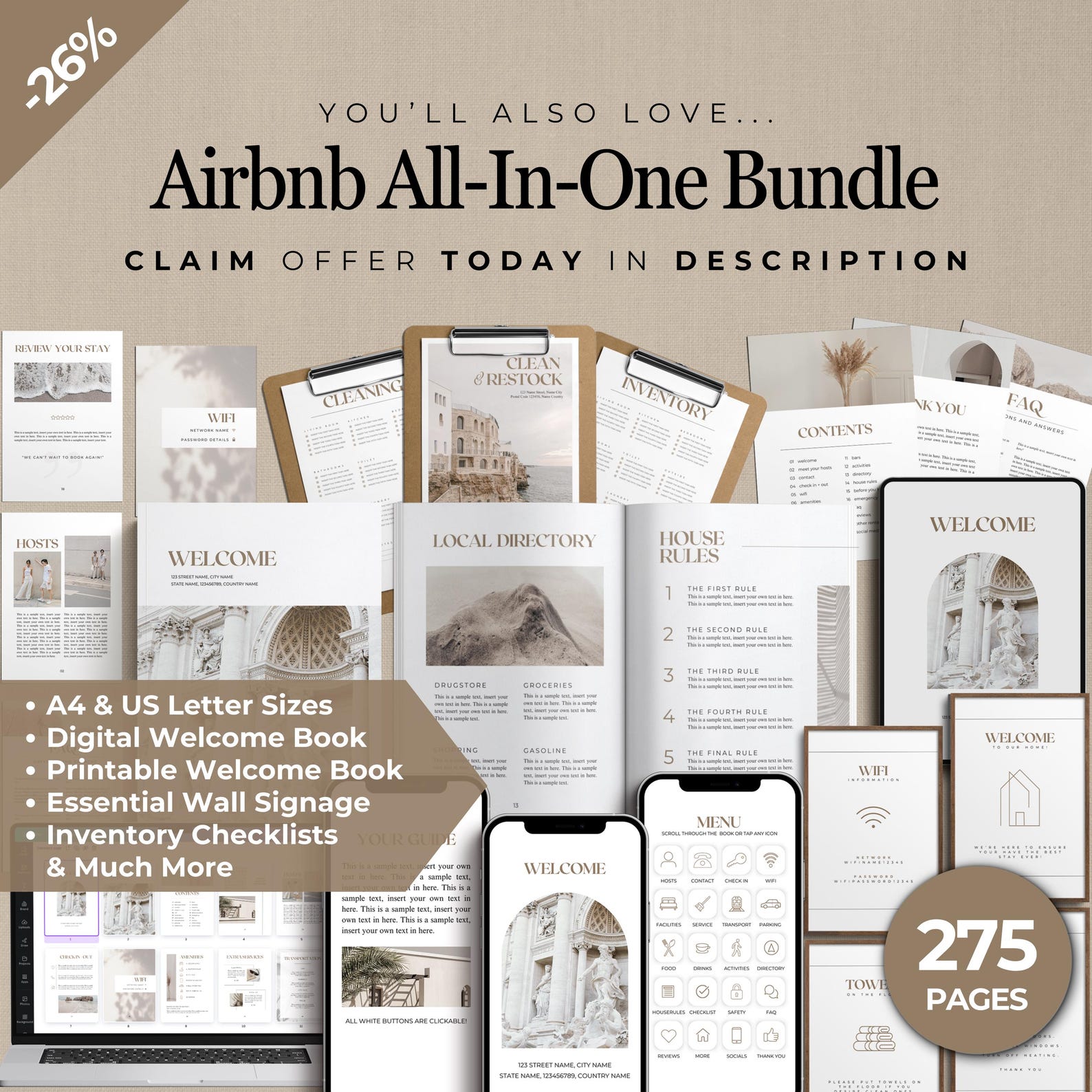 Airbnb Cleaning Checklist Bundle for Airbnb Host Customizable Checklist ...