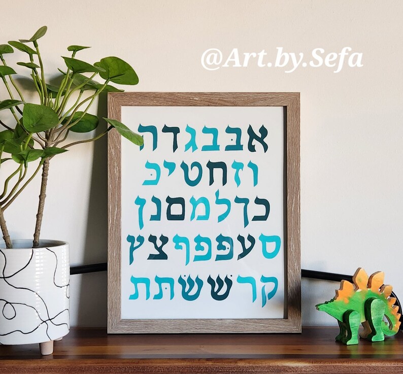Aleph Bet Chart "bluebird" | Hebrew Letters | Alef Beis Poster | Canvas ...