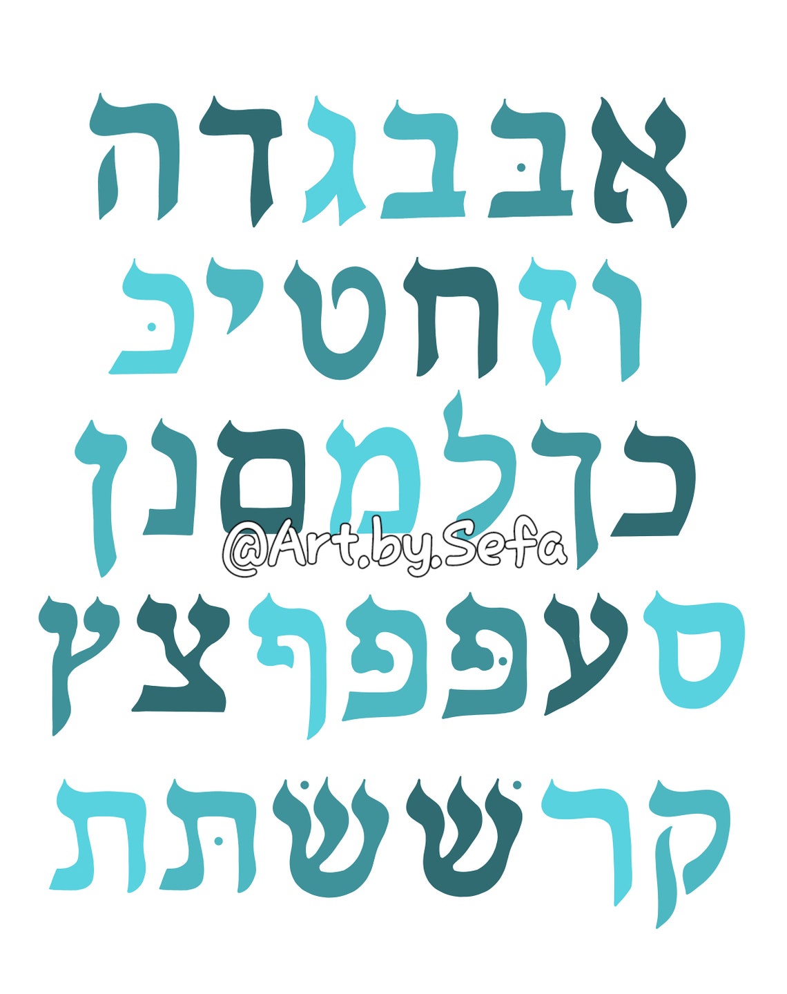 Aleph Bet Chart "bluebird" | Hebrew Letters | Alef Beis Poster | Canvas ...