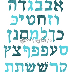 Aleph Bet Chart "bluebird" | Hebrew Letters | Alef Beis Poster | Canvas ...